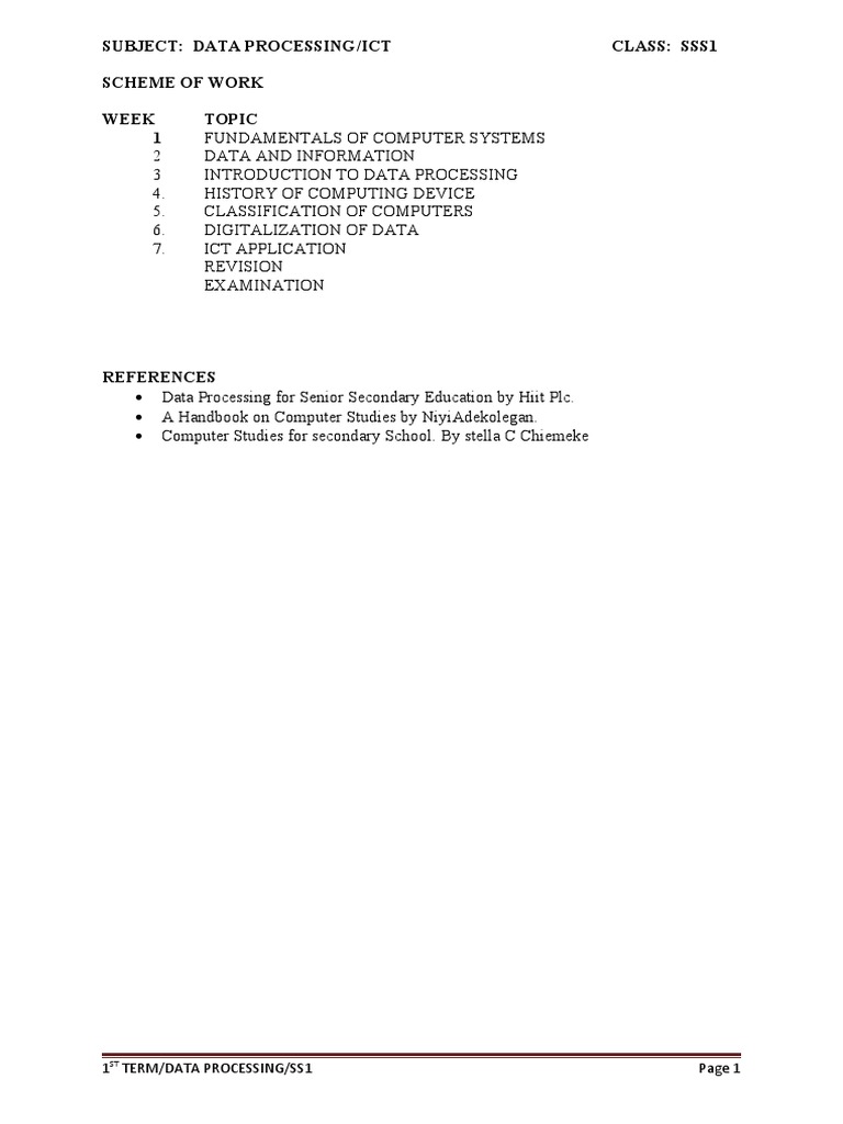 Ss1 Data Processing First Term Overview Pdf Microcomputers Data
