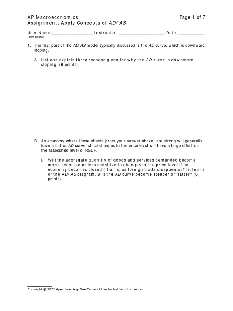 AP Macroeconomics Assignment: Apply Concepts of AD/AS: Sloping | PDF ...