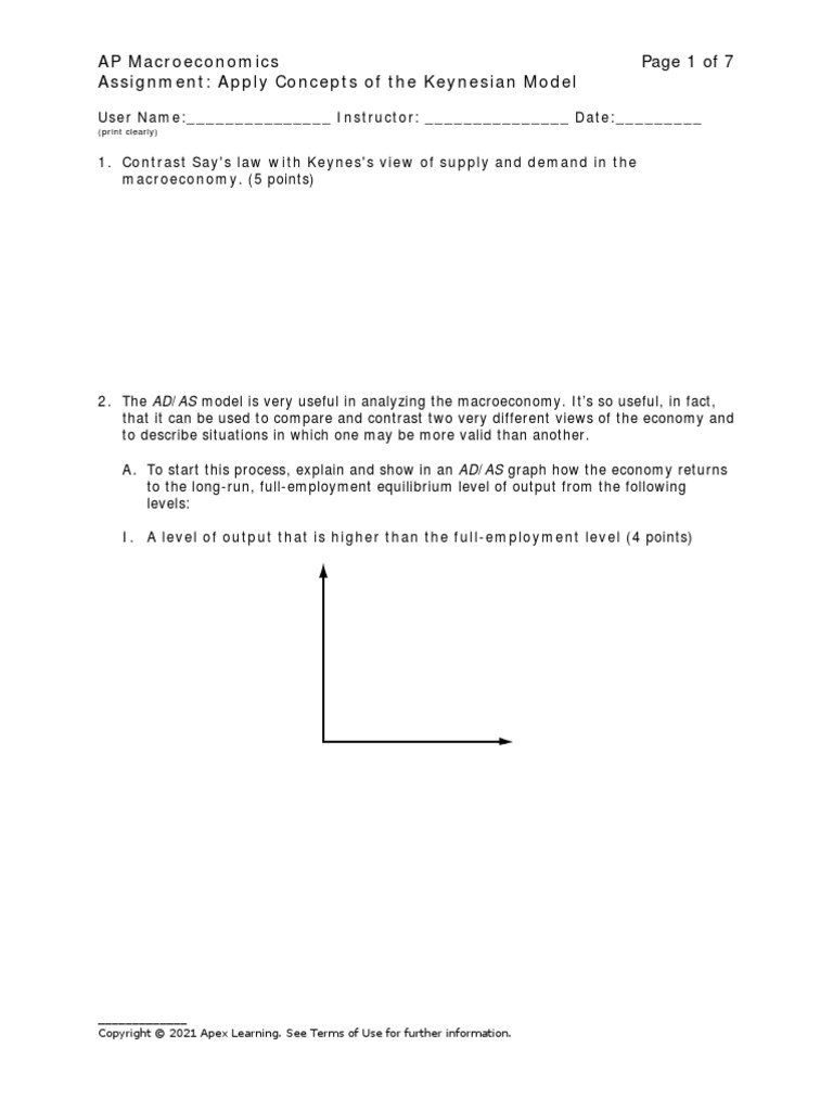 AP Macroeconomics Assignment: Apply Concepts of The Keynesian Model ...