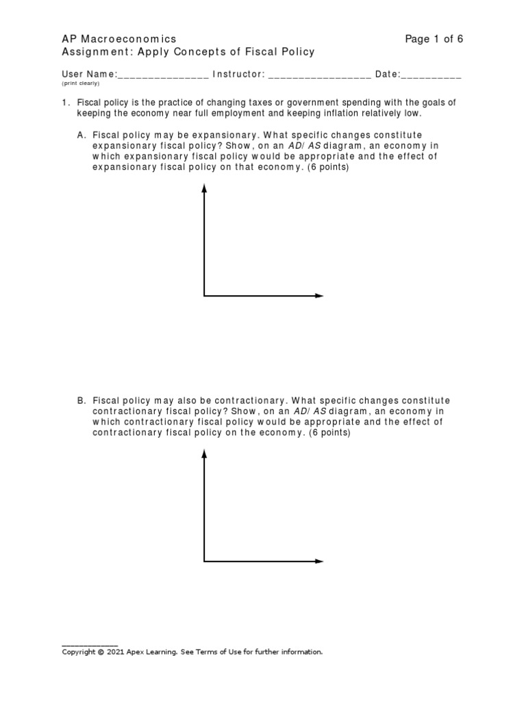 AP Macroeconomics Assignment: Apply Concepts of Fiscal Policy | PDF ...