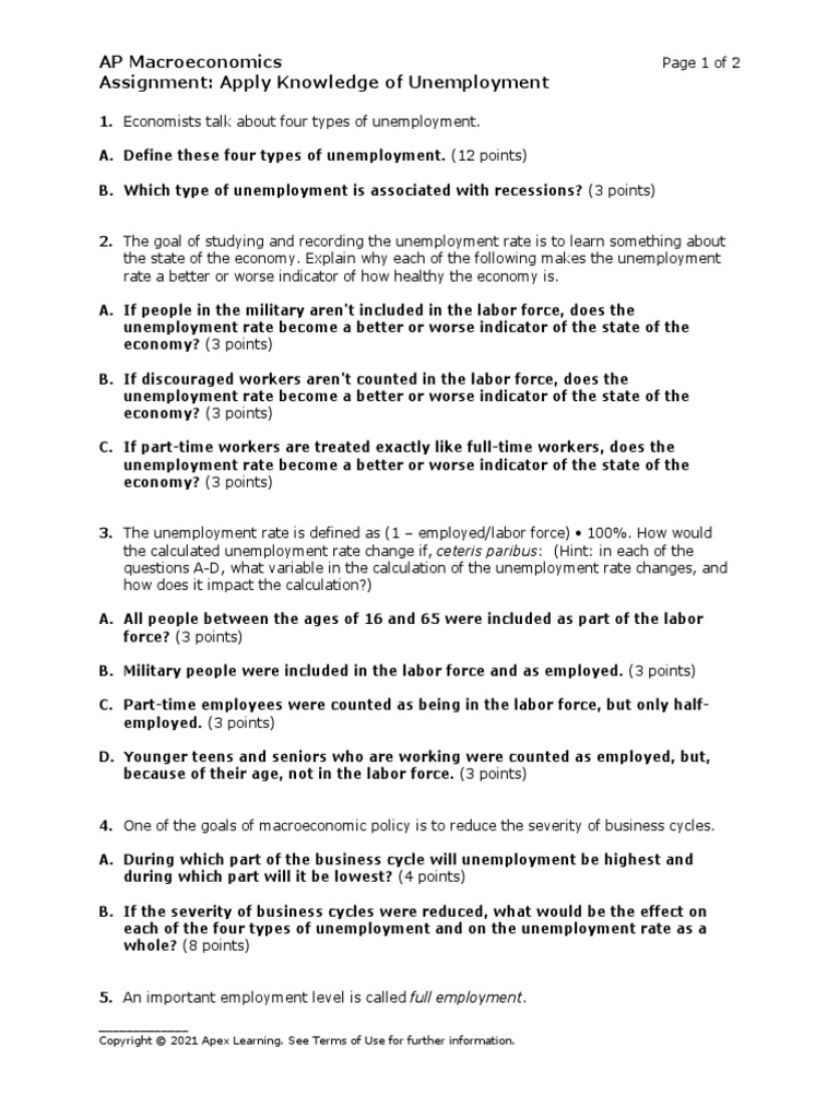 AP Macroeconomics Assignment: Apply Knowledge of Unemployment | PDF ...