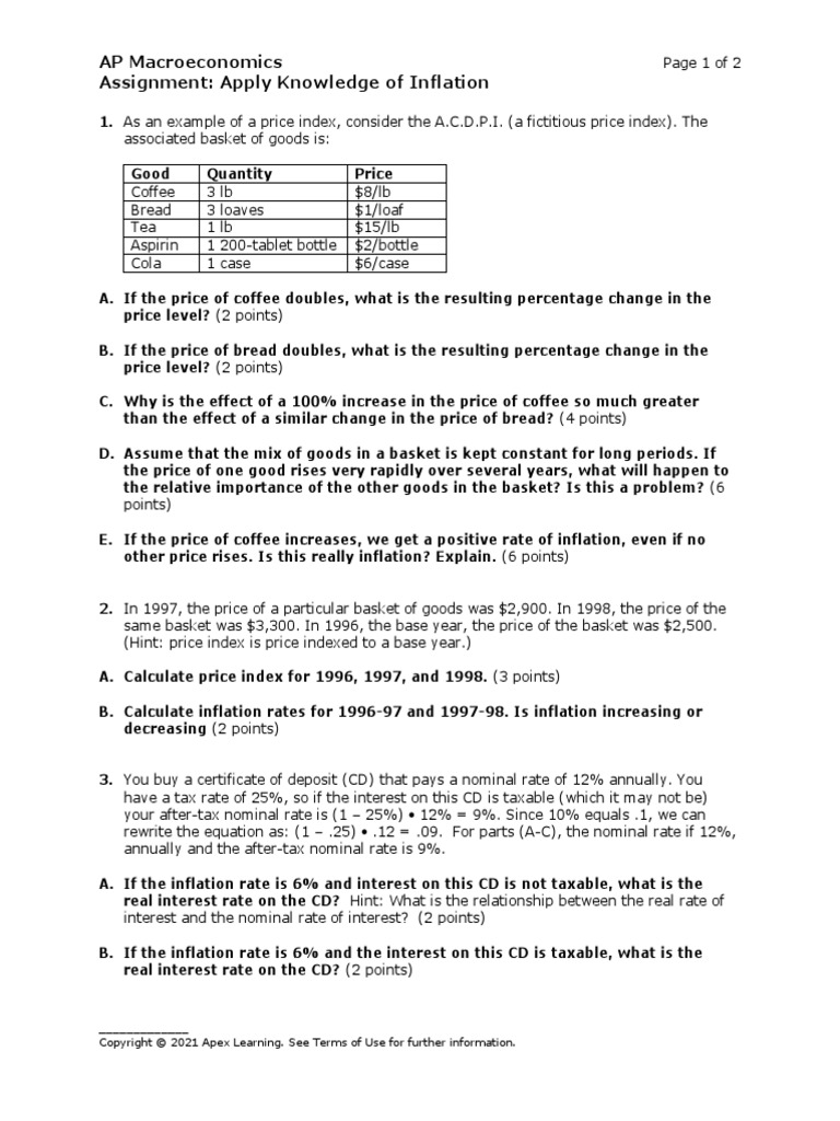 AP Macroeconomics Assignment: Apply Knowledge of Inflation: .12 .09 ...