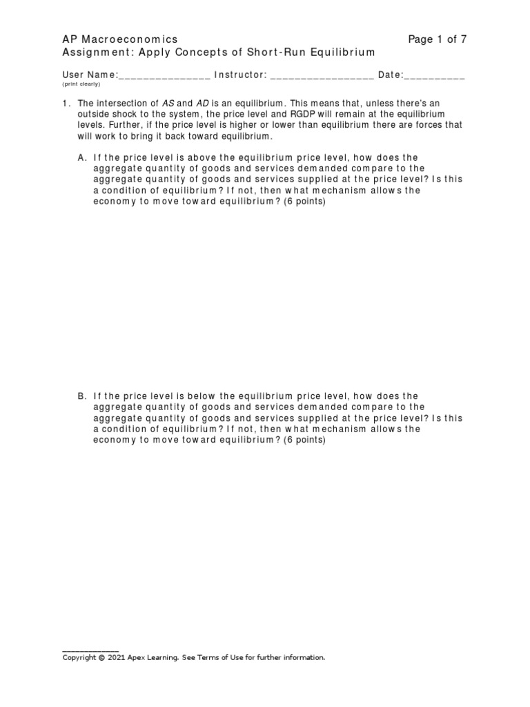 AP Macroeconomics Assignment: Apply Concepts of Short-Run Equilibrium ...