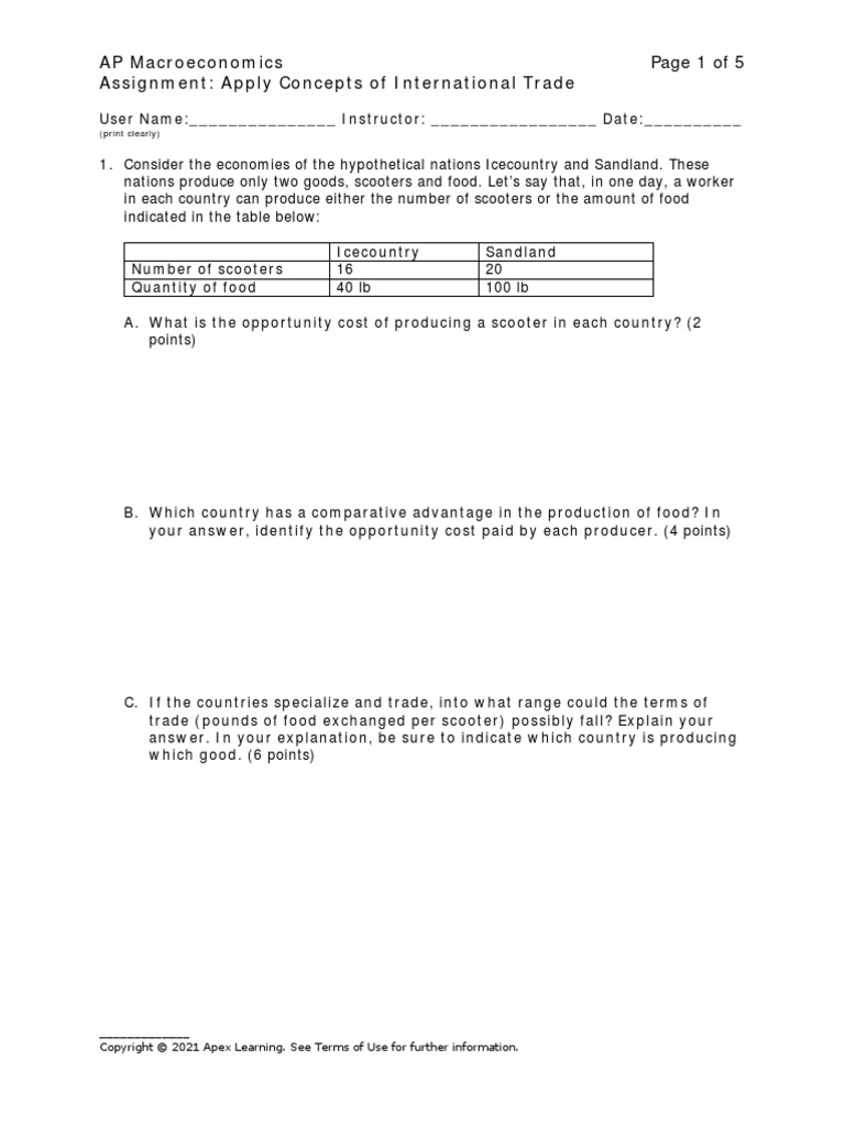 AP Macroeconomics Assignment: Apply Concepts of International Trade ...