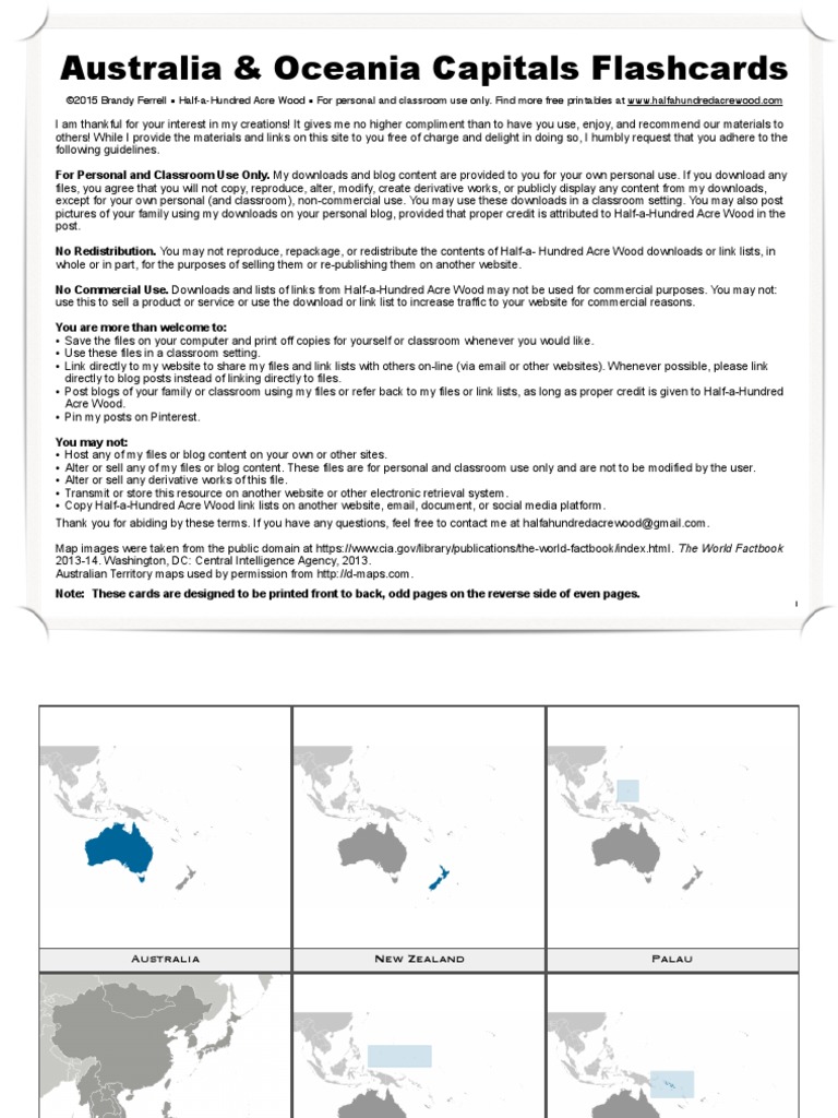 Australia & Oceania Capitals Flashcards | PDF | Australia | Internet