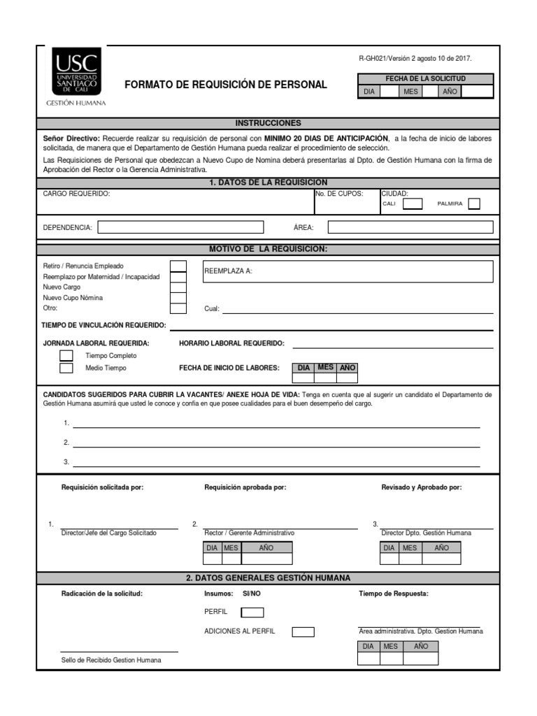 Formato de Requisicion de Personal | PDF