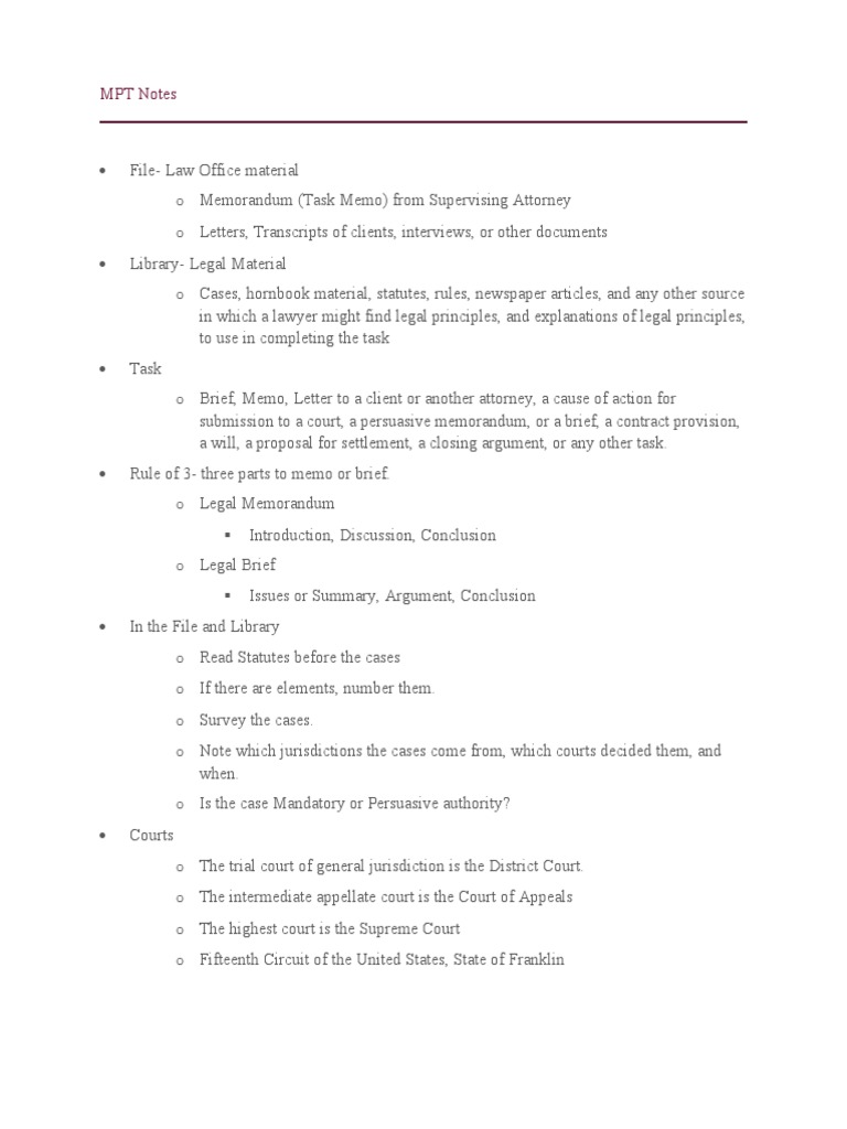 MPT Notes | PDF | Brief (Law) | Memorandum