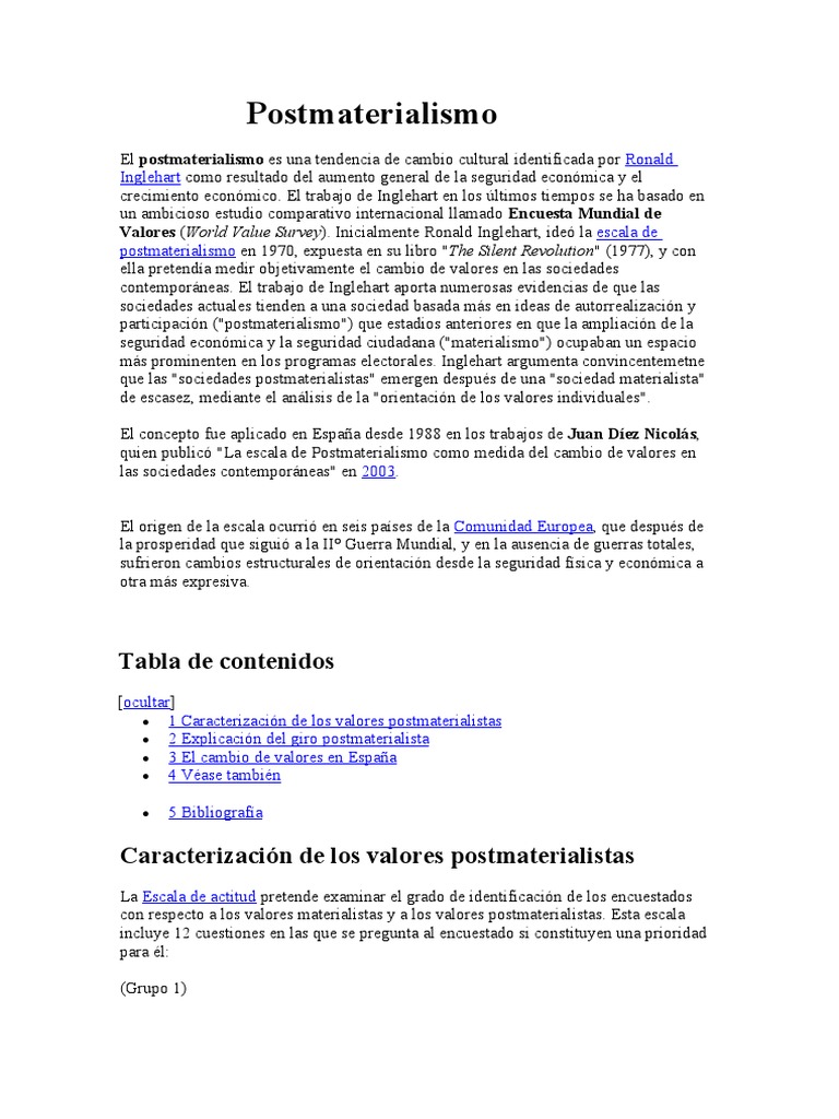 Postmaterialismo | PDF | Teorías sociológicas | Encuesta