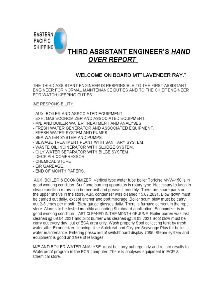 3E Hand Over Notes | PDF | Pump | Boiler