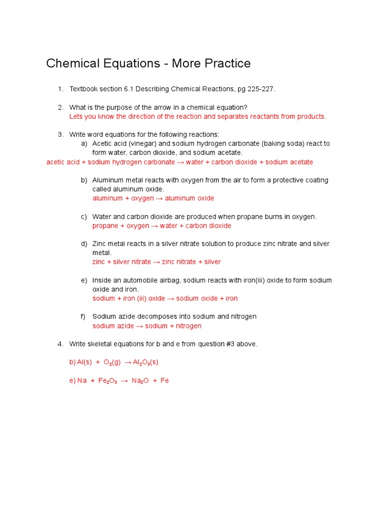 Chemical Equations Practice Guide | PDF | Oxide | Chemical Reactions