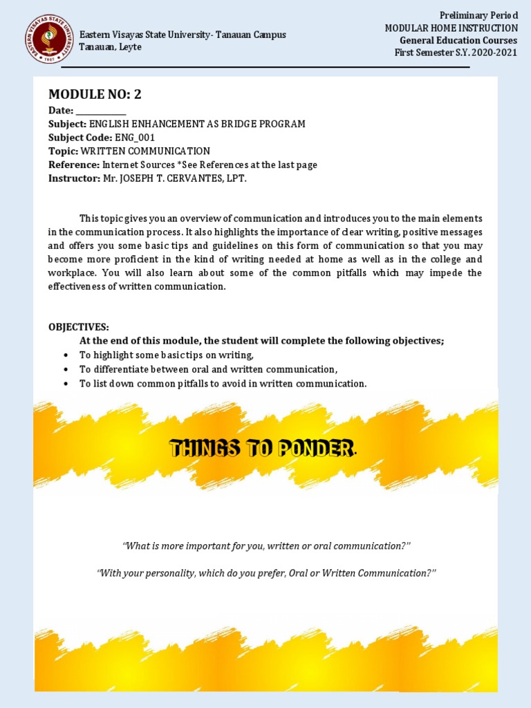 Module 2 English Enhancement | PDF | Communication | Information