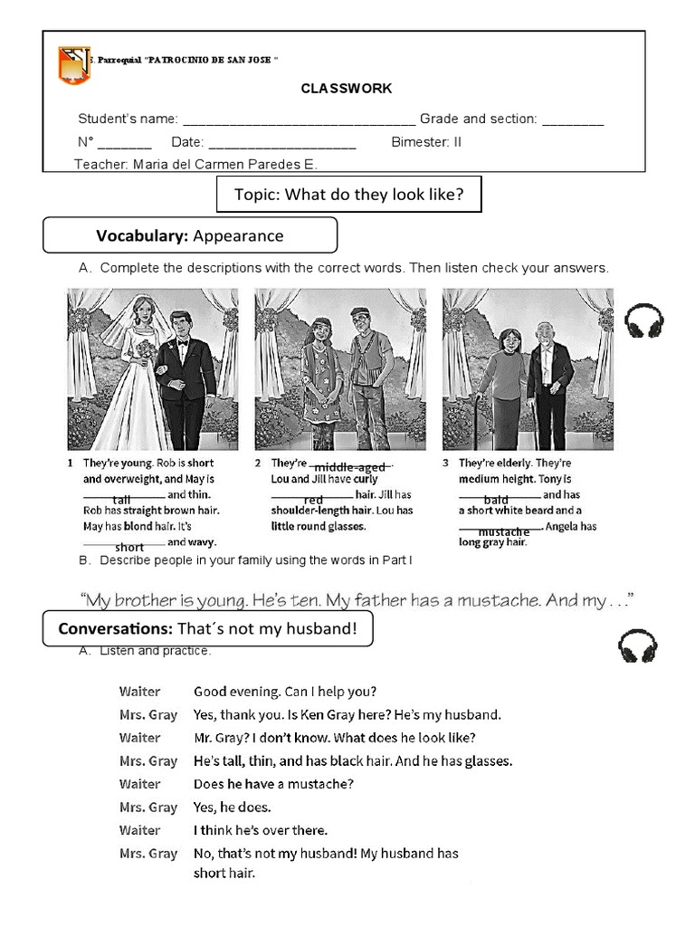 Classwork-What Do They Look Like - 1 A | PDF | Communication | Linguistics
