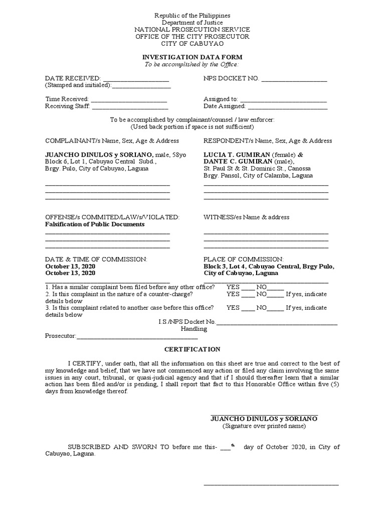 Complaint Sheet | PDF | Prosecutor | Complaint