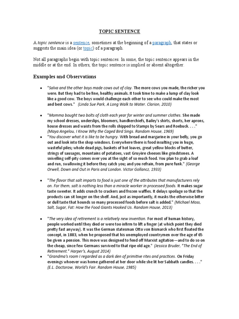 Examples and Observations: Sentence Paragraph Topic | Download Free PDF ...