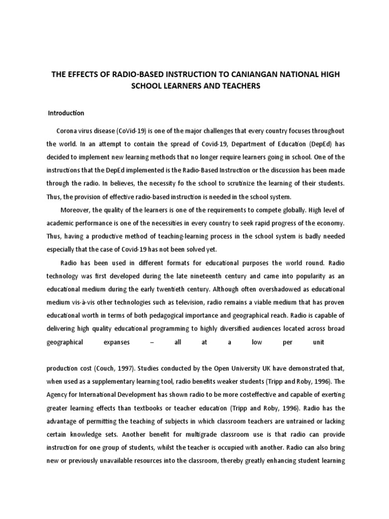 The Effects of Radio-Based Instruction To Caniangan National High ...