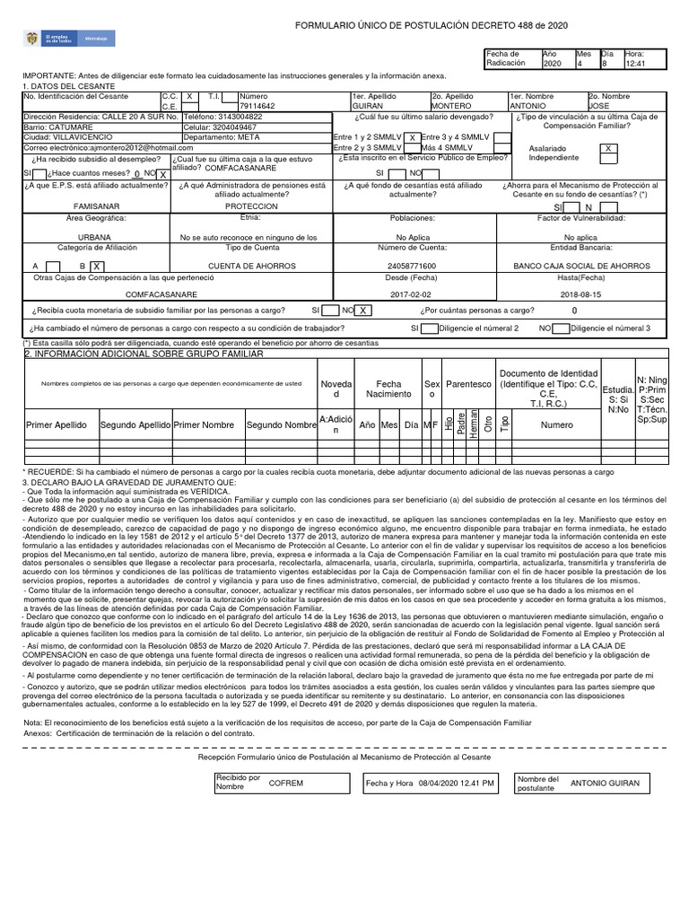 Formulario Unico de Cofrem | PDF | Desempleo | Ciencias sociales