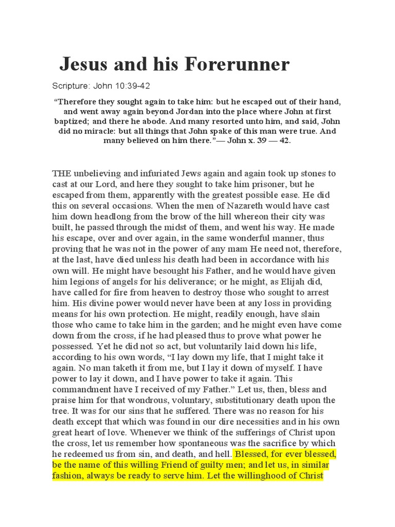John 10 39 42 Jesus and His Forerunner - Charles Spurgeon | PDF ...