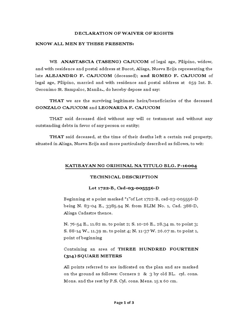 Declaration of Waiver Rights | PDF | Property Law | Civil Law (Common Law)