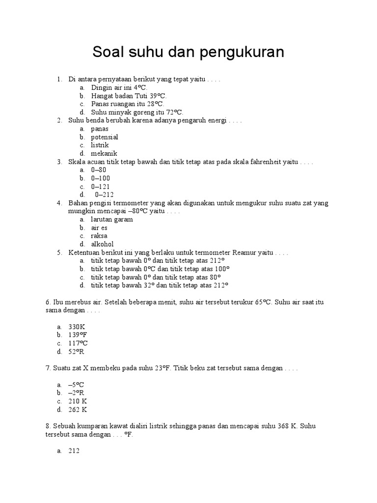 Soal Pengukuran Suhu dan Termometer | PDF