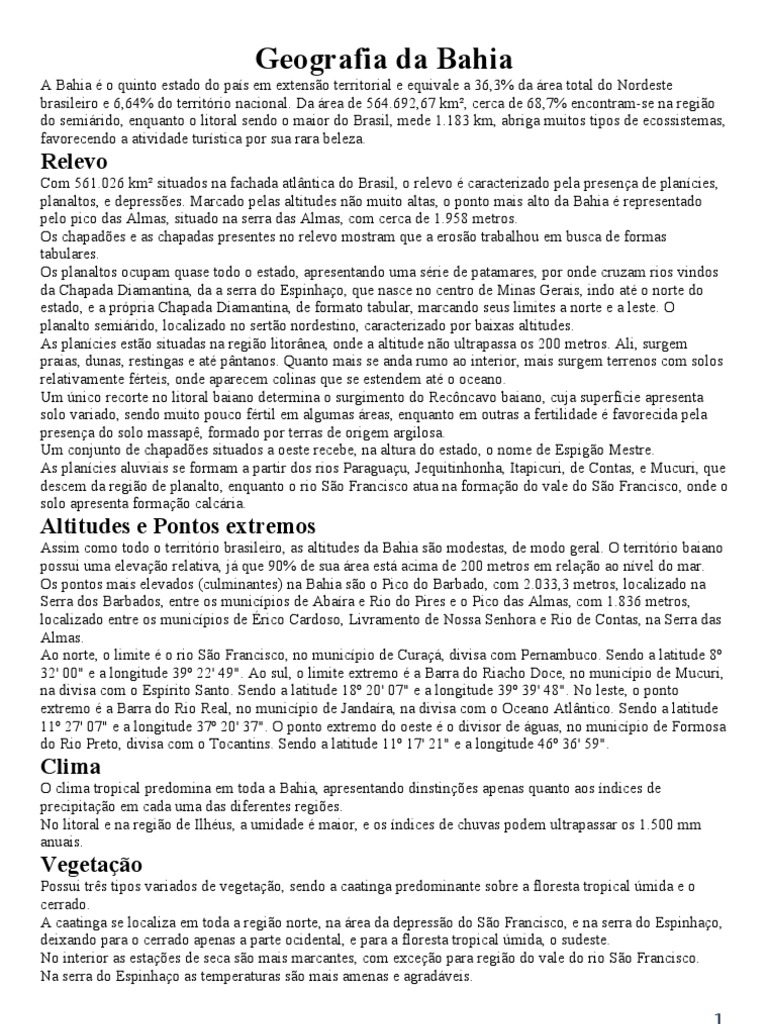 Geografia da Bahia: Relevo, Clima e Regiões | PDF | Agricultura ...