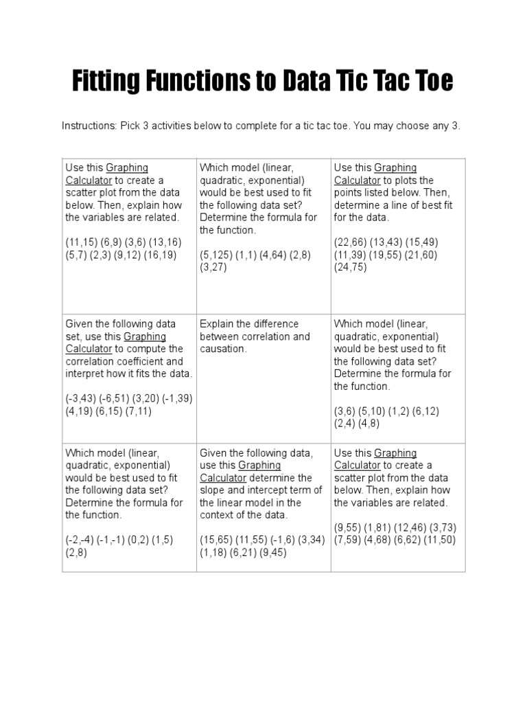 Fitting Functions in Tic Tac Toe Activities | PDF | Teaching Methods ...