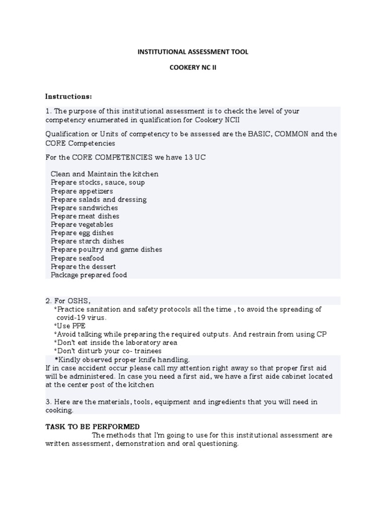 Cookery NC II Assessment Guide | PDF | Soup | Hors D'oeuvre