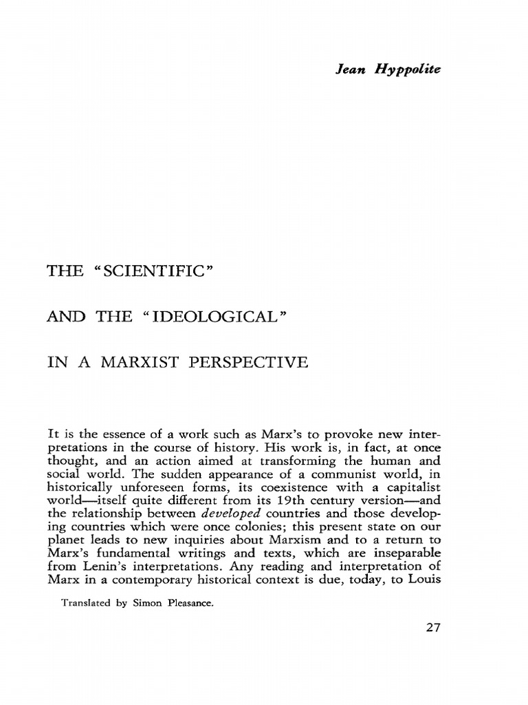 Jean Hyppolite The Scientific and The Ideological in A Marxist ...