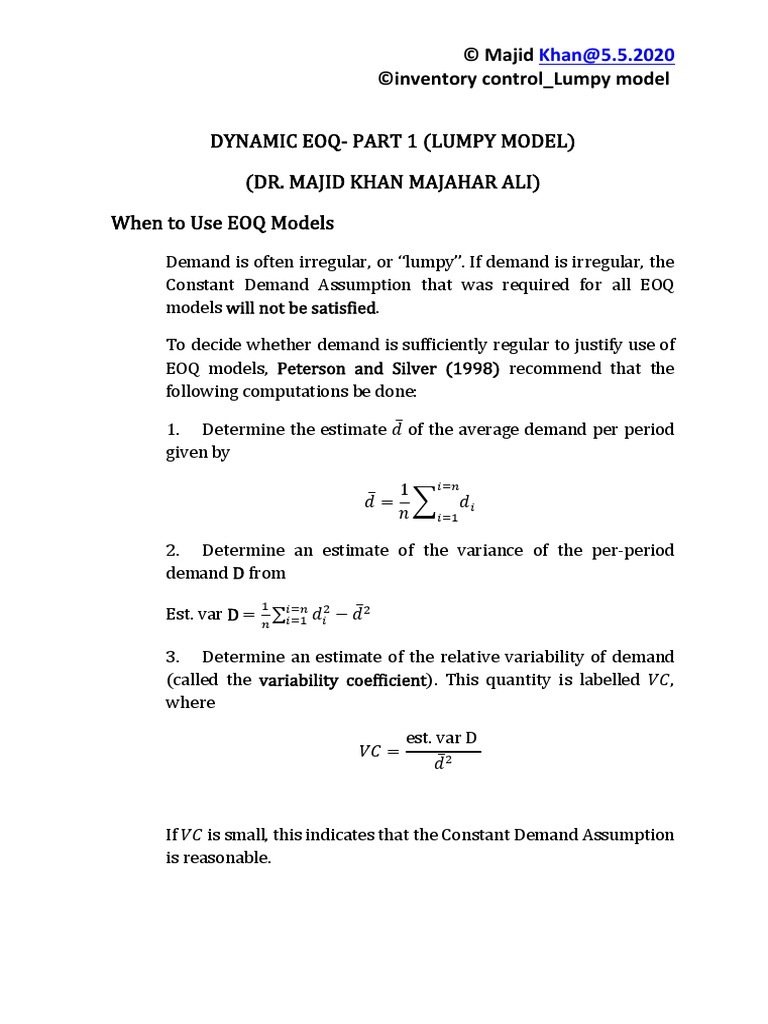 Lumpy Demand Models Pdf Mathematical And Quantitative Methods