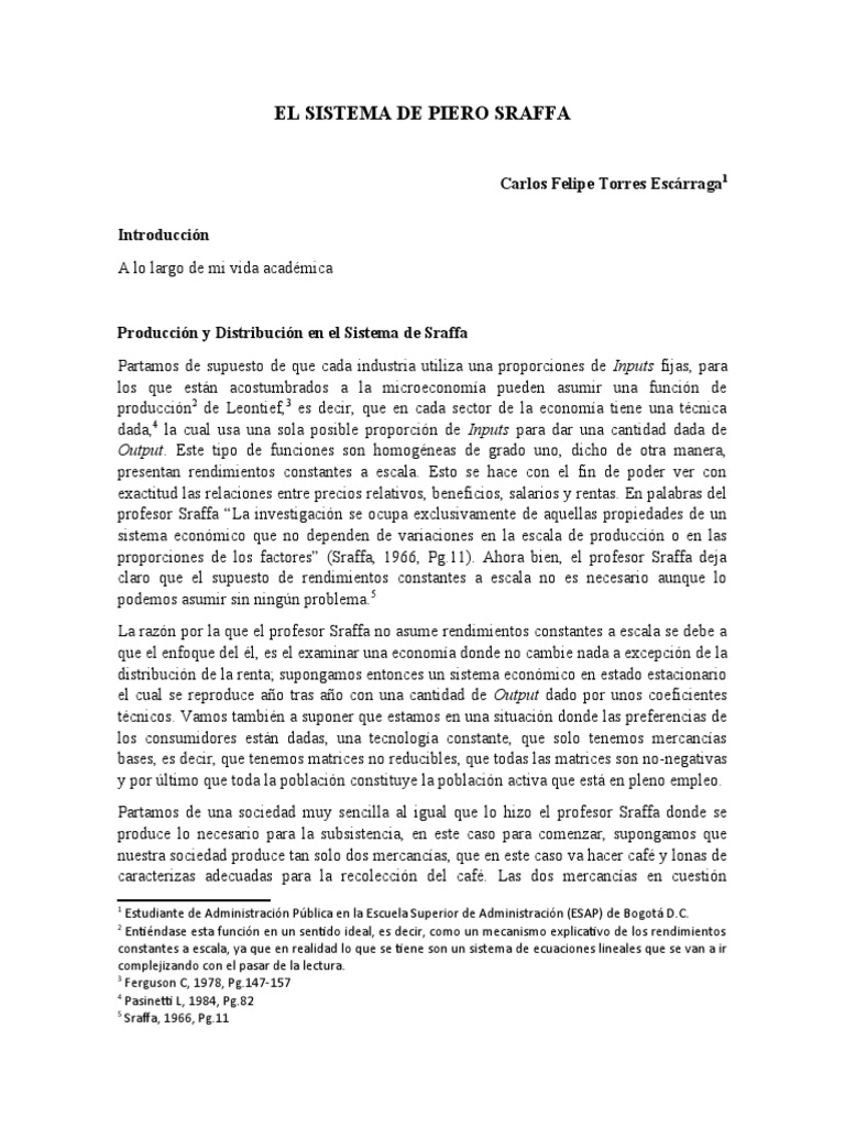 El Sistema de Piero Sraffa | PDF | Ciencias económicas | Economias