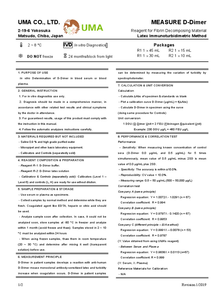 MEASURE D-Dimer (Fixed) | PDF | Blood Plasma | Correlation And Dependence