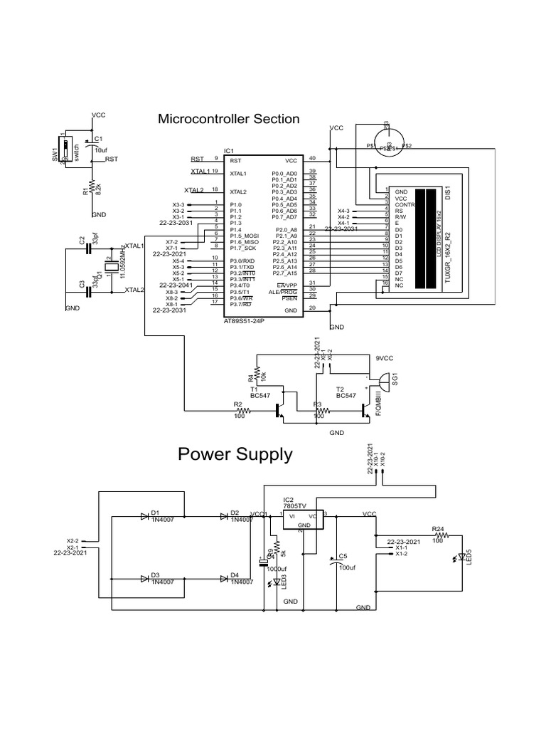 Password Based Circuit Breaker Microcontroller Power and Buzzer Section ...