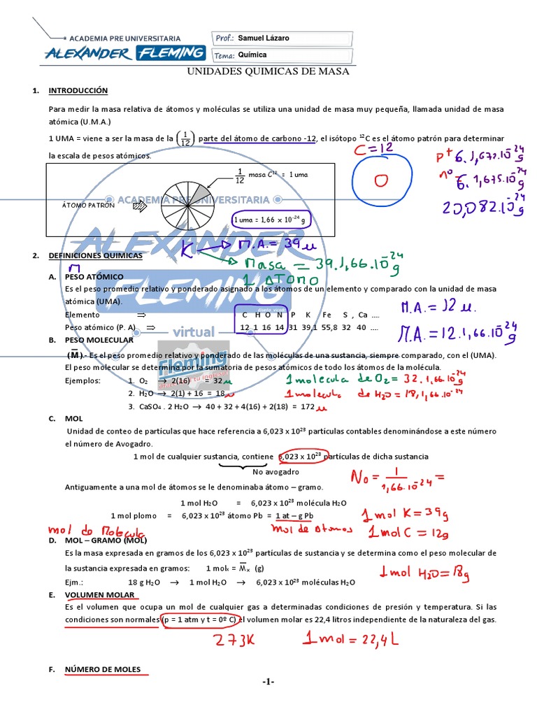 Unidades Quimicas de Masa (Clase) | PDF | Mole (Unidad) | Gases