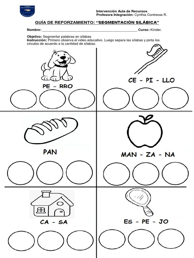 Guía de Reforzamiento: "Segmentación Silábica": Círculos de Acuerdo A ...
