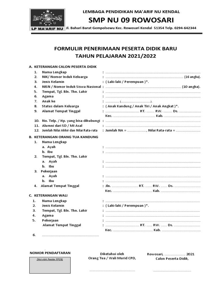 Formulir PPDB 21-22 | PDF | Kajian Bahasa Asing | Sains & Matematika