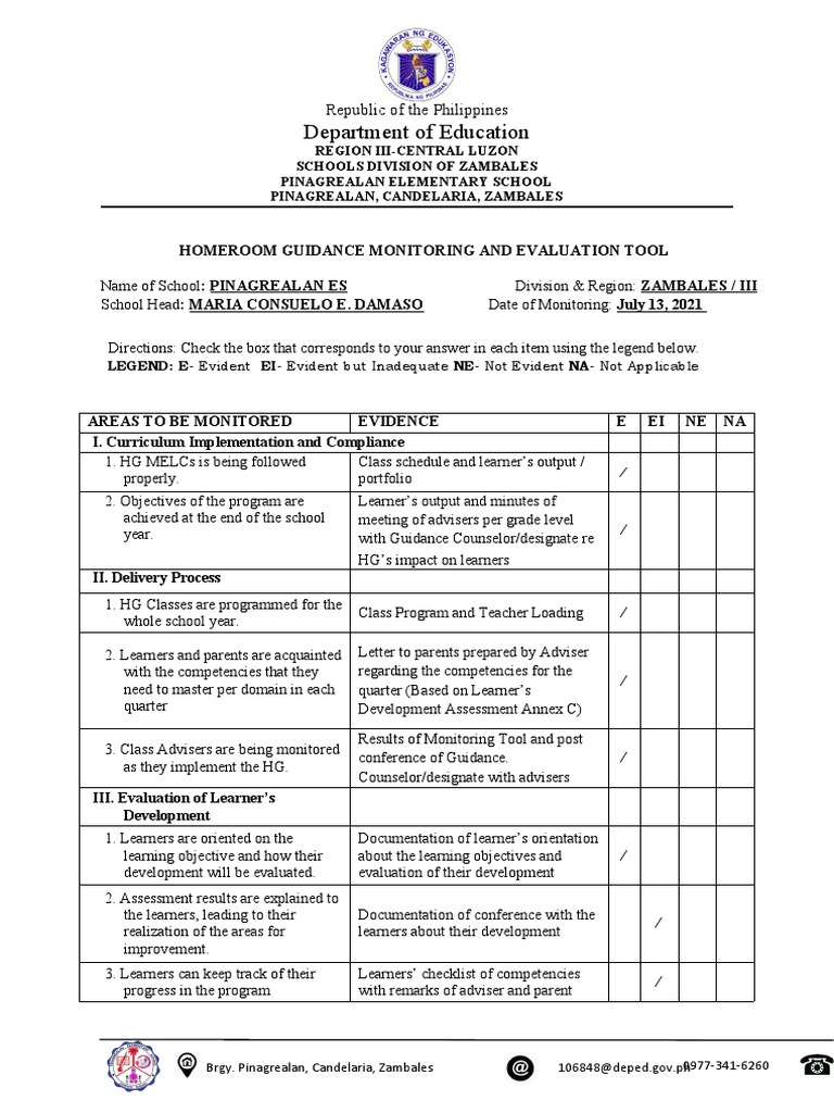 Homeroom Guidance Monitoring and Evaluation Tool | PDF | Monitoring And ...
