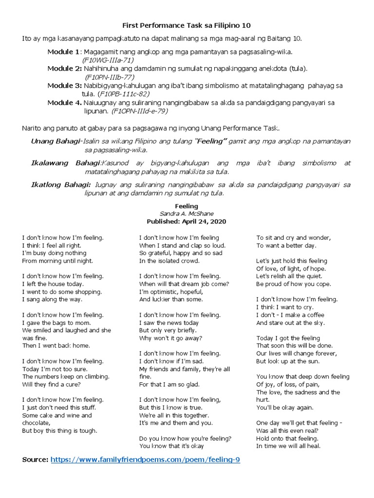 Performance Task Sa Filipino 10 Final | PDF