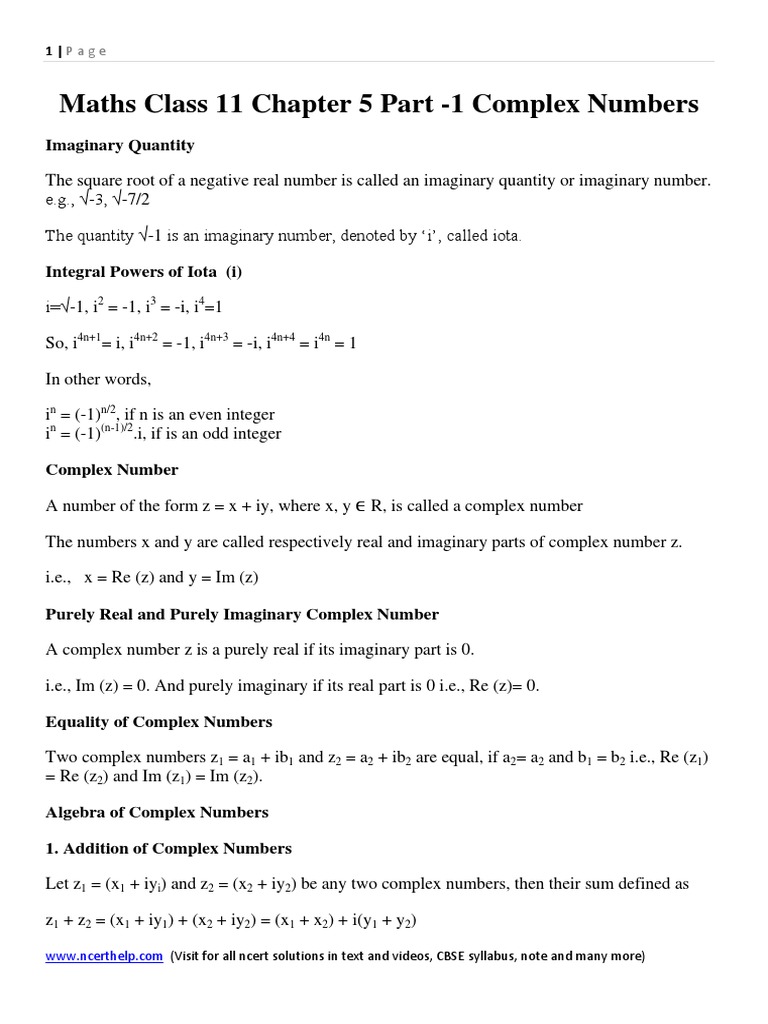 Formula and Notes of Math Complex Number Doenload Maths Class 11 ...