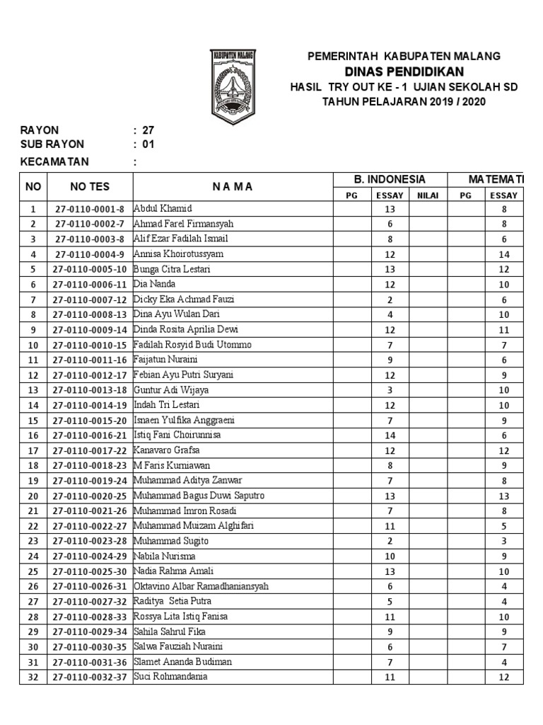Contoh Blanko Format Nilai | PDF