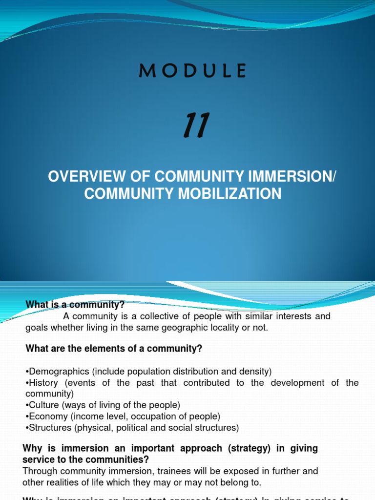 Module 11 Overview of Community Immersion | PDF | Community