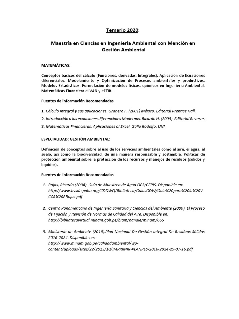 Temario MGA 2020 | PDF