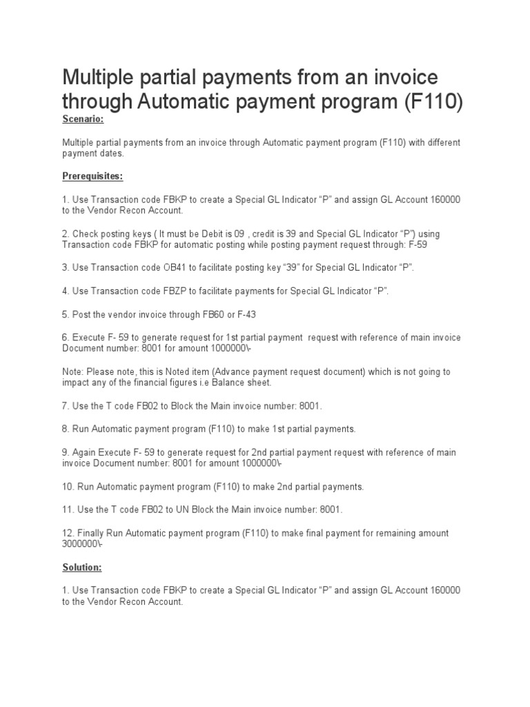 Multiple Partial Payments From An Invoice Through Automatic Payment ...