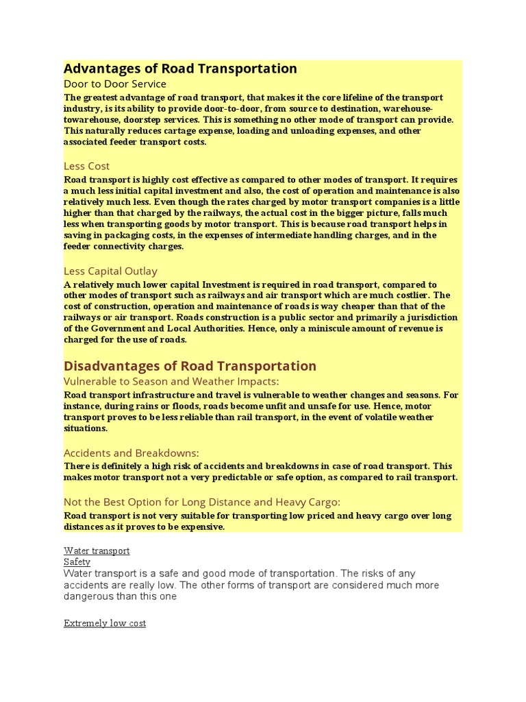 Advantages of Road Transportation | PDF | Transport | Cargo