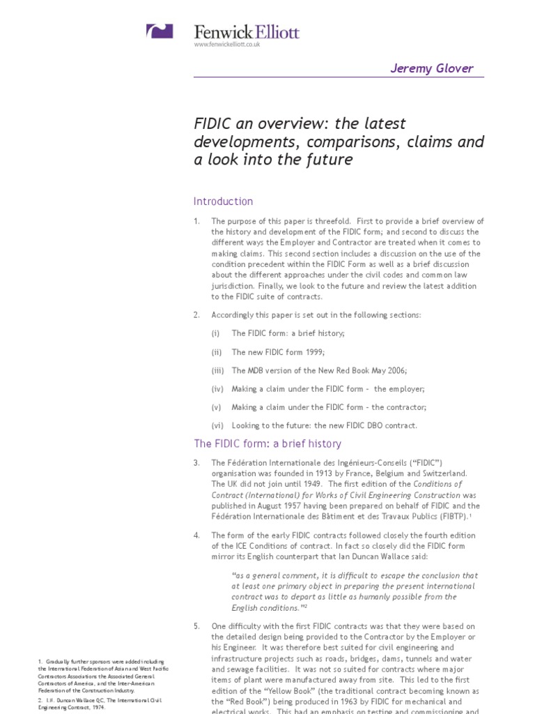 FIDIC Overview: Developments and Claims | PDF | Employment | General ...