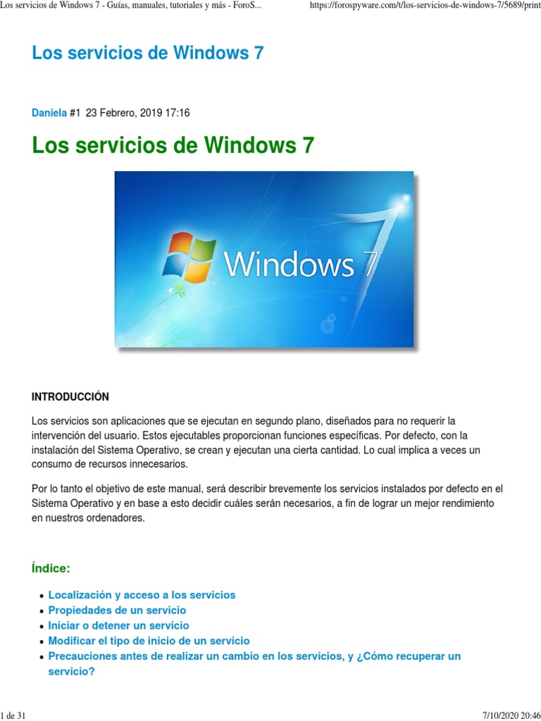 Los Servicios de Windows 7 - Guías, Manuales, Tutoriales y Más. | PDF ...