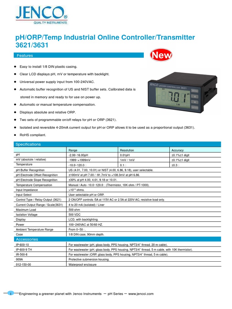 pH/ORP Controller Specifications 3631 | PDF | Ph | Relay