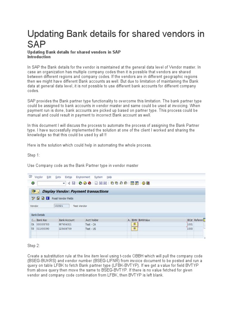 Updating Bank Details For Shared Vendors in SAP | PDF | Banks ...