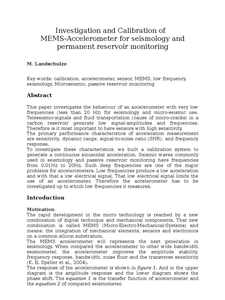 Investigation and Calibration of MEMS-Accelerometer For Seismology and Permanent Reservoir ...