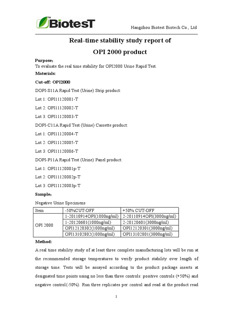 Real Time Stability Study Report of OPI2 Product | PDF | Nature | Wellness