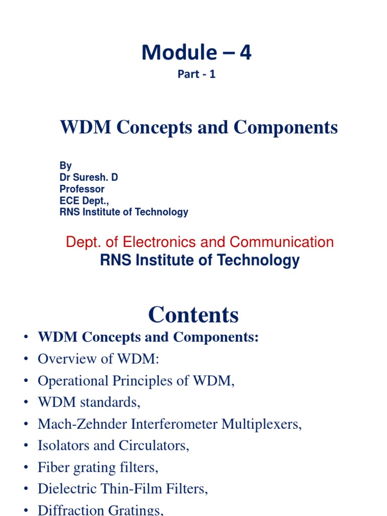 Module - 4: WDM Concepts and Components | PDF | Wavelength Division Multiplexing | Computer Network