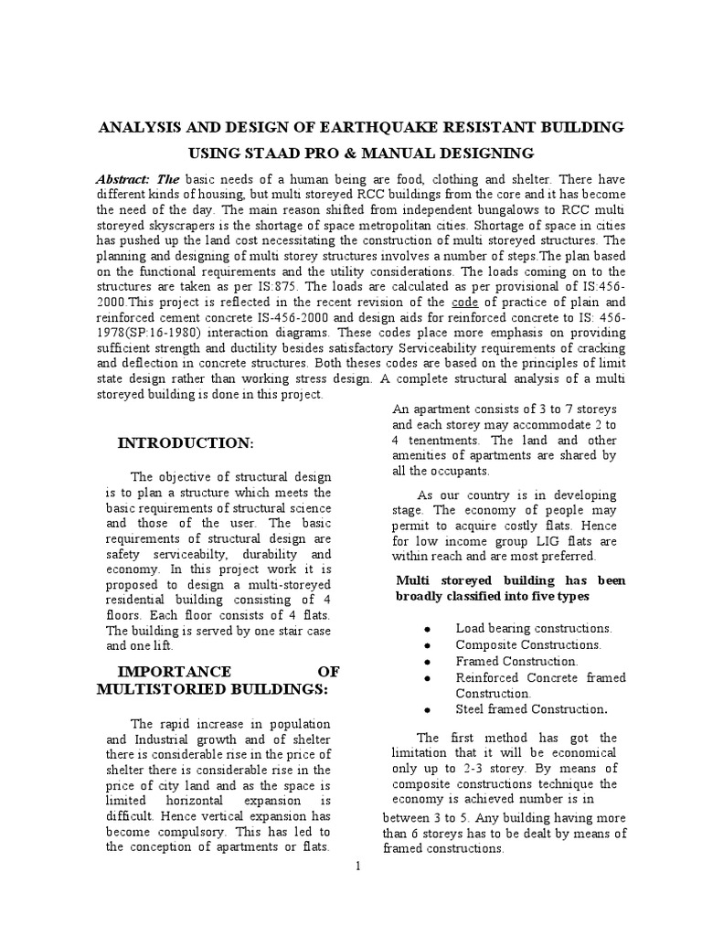 Analysis and Design of Earthquake Resistant Building Using Staad Pro ...